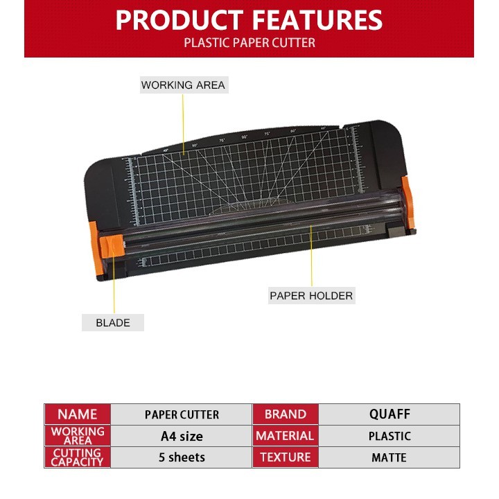 QUAFF Paper Cutter Plastic Based / Sliding Cutter / Paper Trimmer A4 ...
