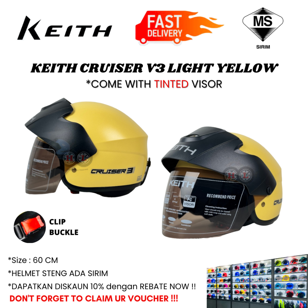 KEITH CRUISER V3 Half Helmet Separuh【Free Tinted Visor】- Topi Keledar ...