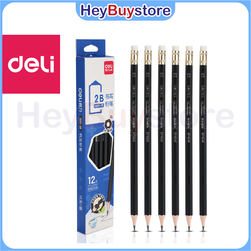 Deli 2B Exam Grade 2B Pencil with Eraser 2B Pencil Set Pensel 2B ...
