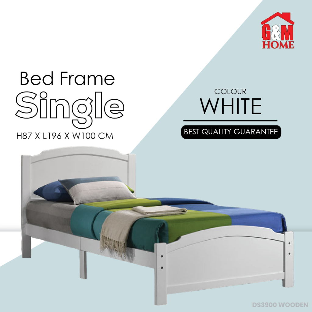 Wooden Single Bed Frame with Headboard Katil Double Kayu Queen Size ...