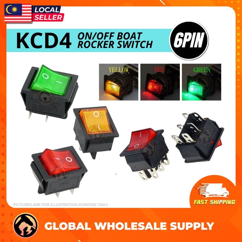 1PC KCD4 201N-B 30A 6Pin 250V ON/OFF Boat Rocker Switch Seesaw Switch ...