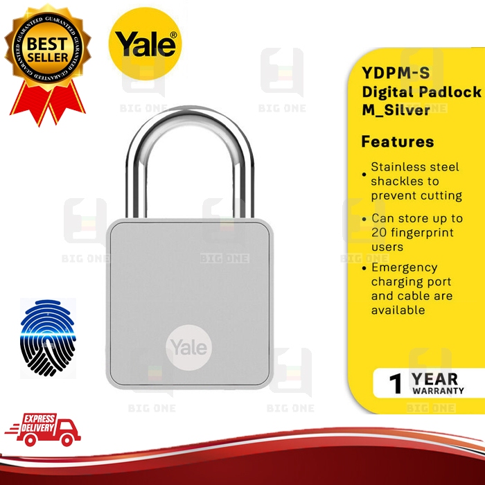 (SILVER) YALE YDPM-S DIGITAL PADLOCK WITH BIOMETRIC FINGERPRINT ACCESS YDPM_S | Shopee Malaysia