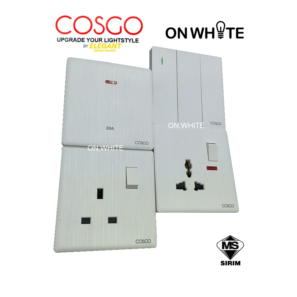 COSGO SWITCHES HAIRLINES DESIGN WHITE SOCKET OUTLET 13A / SW 1G / 2G ...