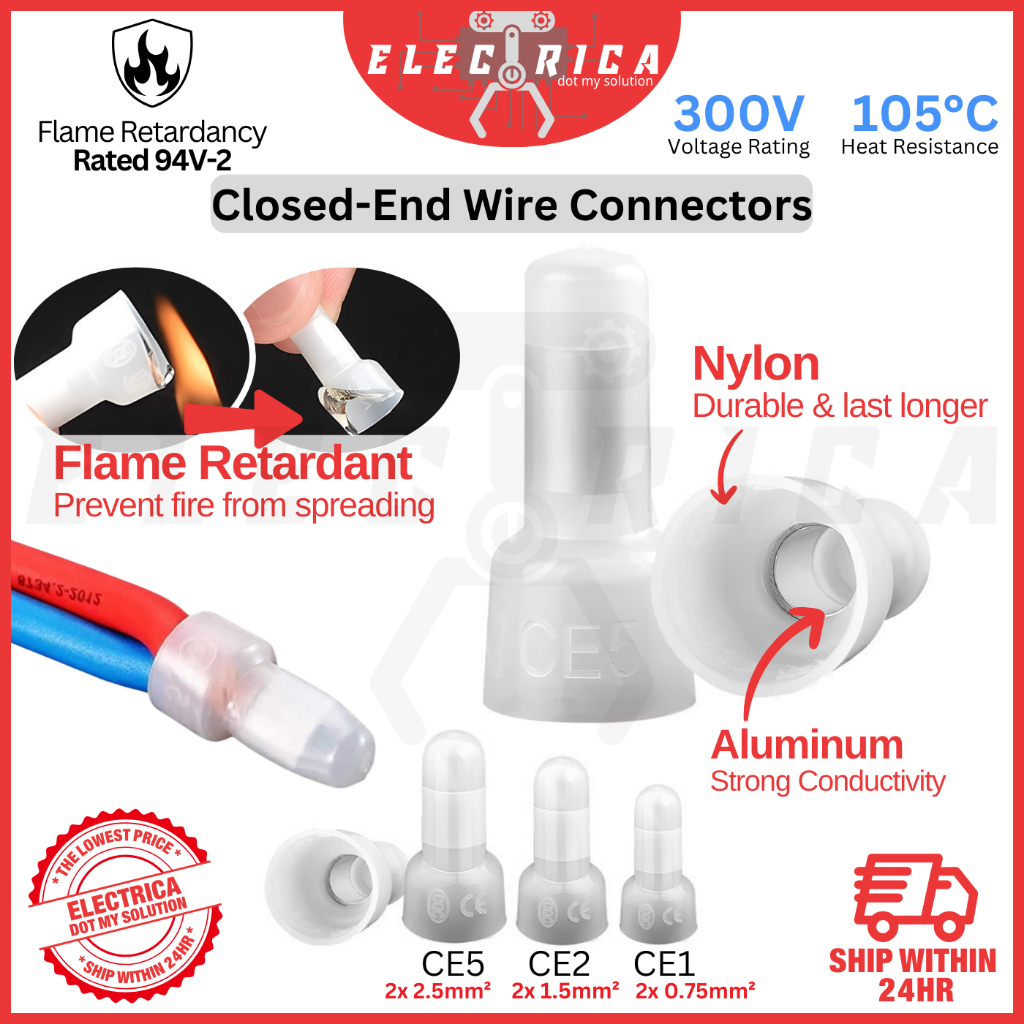 Nylon Closed End Cap Insulated Connectors Wire Crimp Terminal CE1 CE2 ...