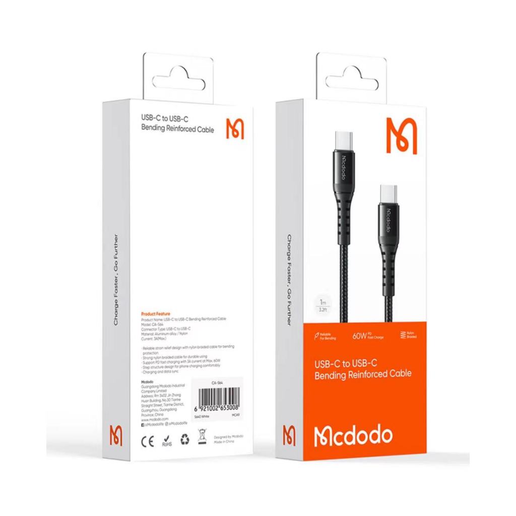 CA-564 MCDODO TYPE-C TO TYPE-C 60W BENDING REINFORCED CABLE | Shopee ...