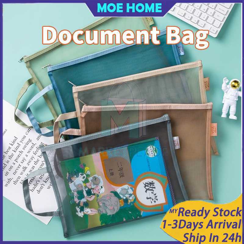 🔥Mini A4 NYLON Double Layer Document Bag Zipper Pouch Zip File Bag Grid ...