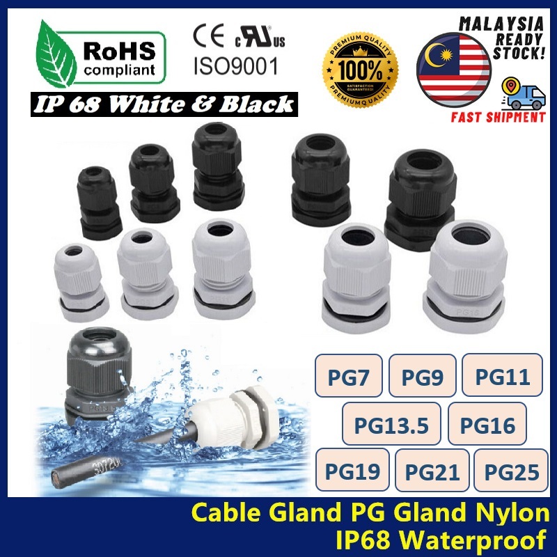 Cable Gland PG Gland Nylon IP68 Black White Waterproof Adjustable Cable Glands PG7 PG9 PG11 PG13 ...