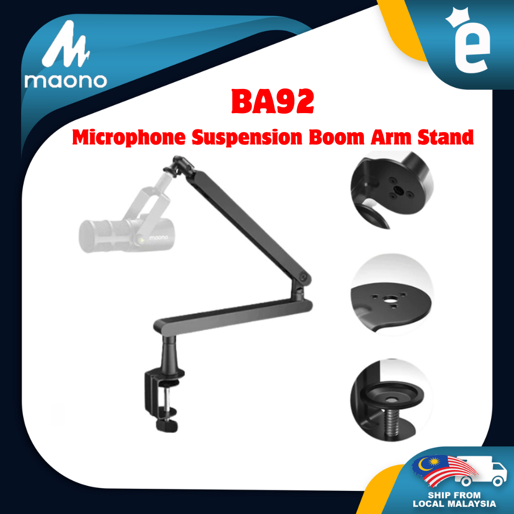 Maono BA92 Microphone Suspension Boom Arm Stand, Low Profile Microphone ...