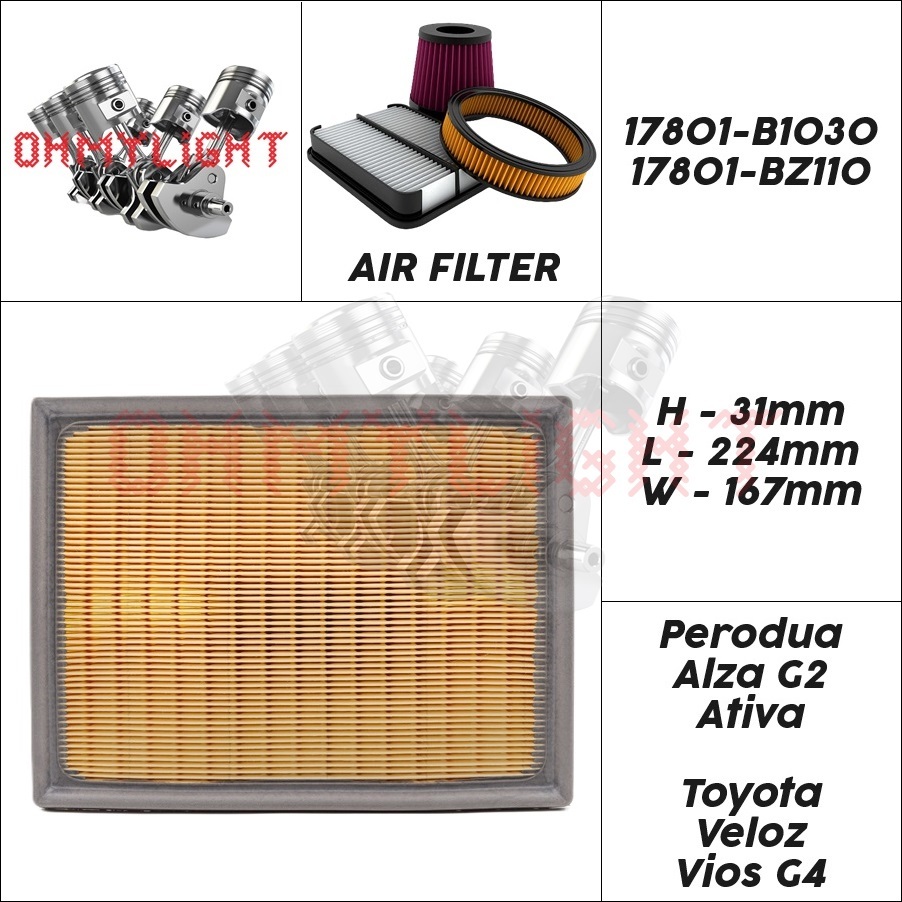 O.E.M Air Filter 17801-BZ110 (Perodua Alza/Ativa/Toyota Veloz/Vios ...