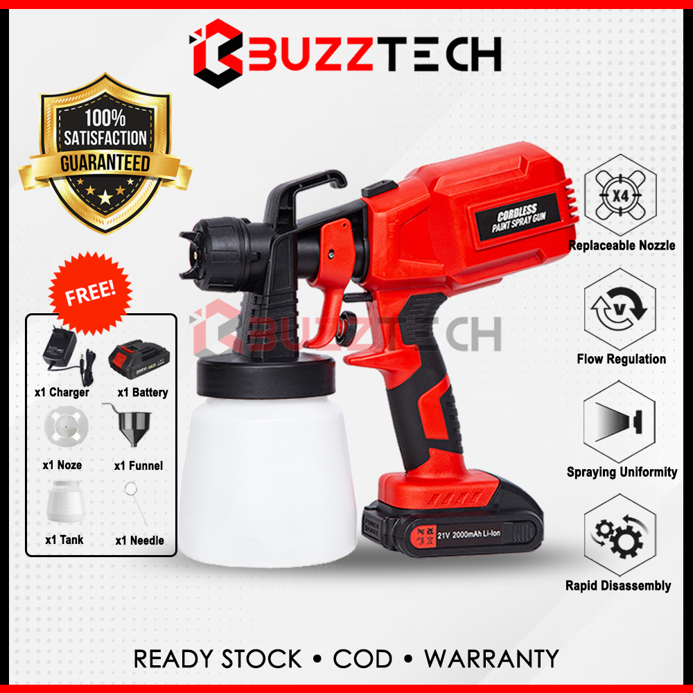 BuzzTech 21V Cordless Electric Paint Spray Gun 1200W 800ml High Power ...