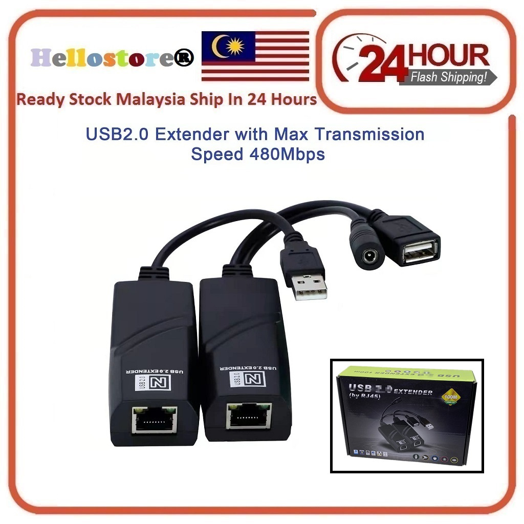 USB 2.0 Extender 100M to RJ45 Over Cat5 Cat5E Cat6 , USB Ethernet ...