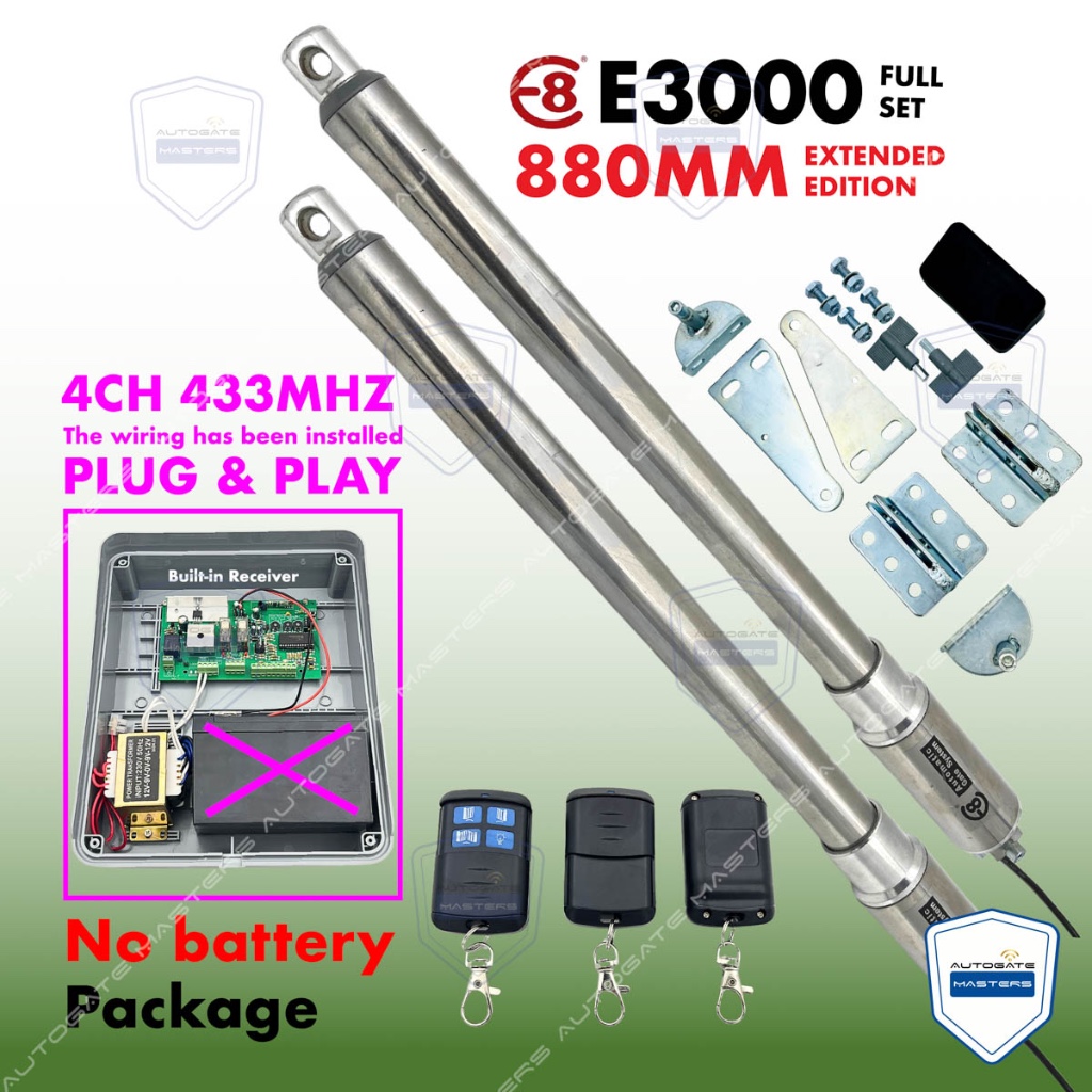 E8 E3000 880MM ( 4CH 433MHZ ) ( FULL SET ) Swing folding arm autogate ...