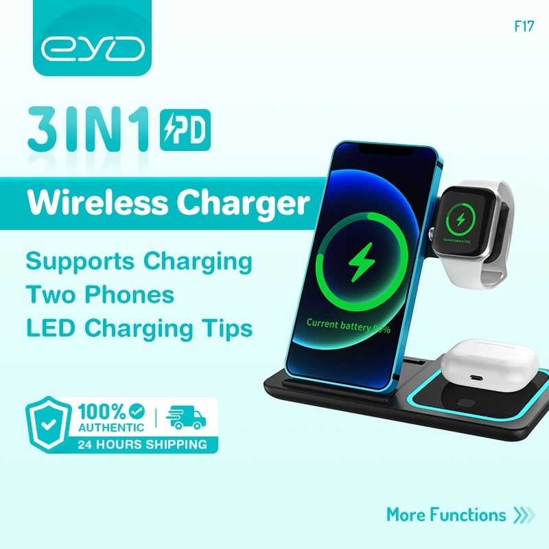 EYD F17 3 IN 1 FAST WIRELESS CHARGING STAND FOR SMARTPHONE SMARTWATCH ...