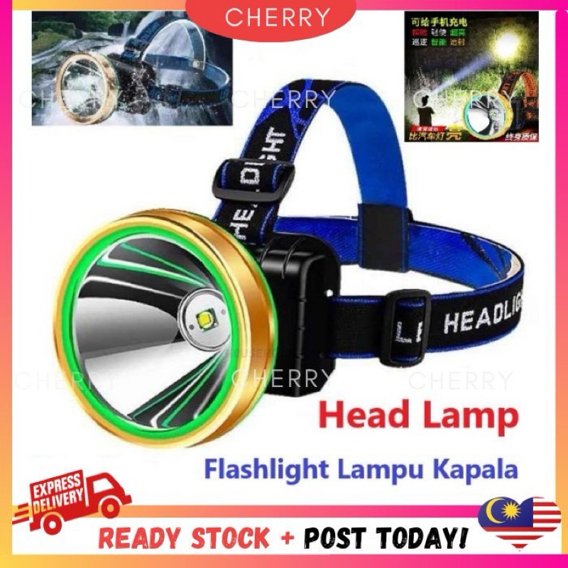 Headlamp LED Lampu Kepala 100W 200w Fishing Camping Rechargeable ...