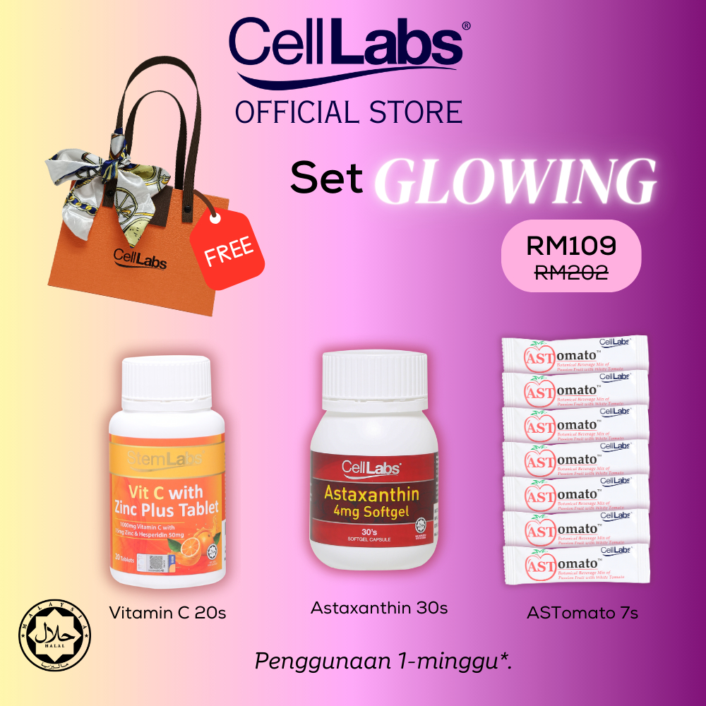 CellLabs Set Glowing ASTomato 7's + Astaxanthin 4mg 30's + Vitamin C 20 ...