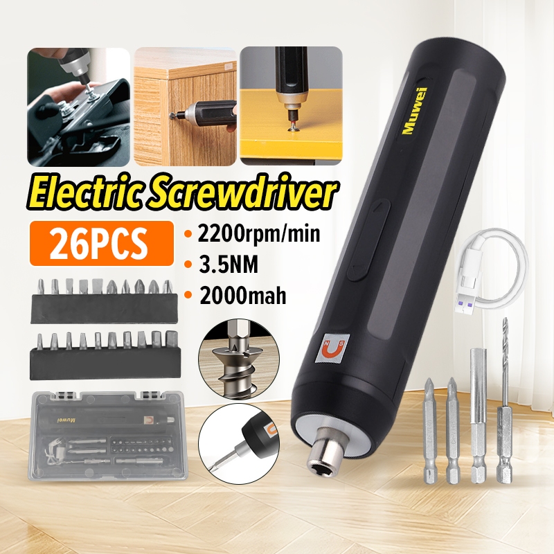 Cordless Electric Screwdriver Mini 3.7V Rechargeable Pemutar Skru ...