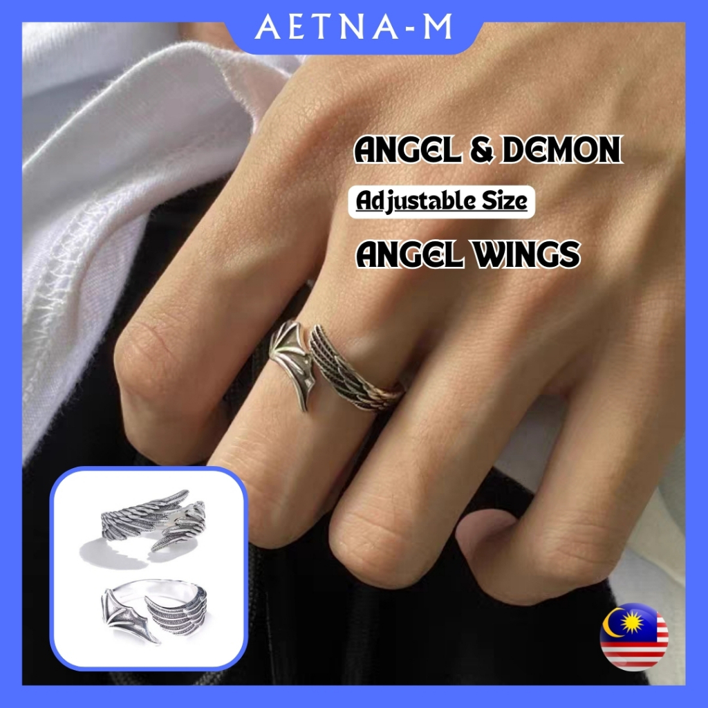 Angel Wings / Angel & Demon Open Ring Adjustable Men Women Cincin ...