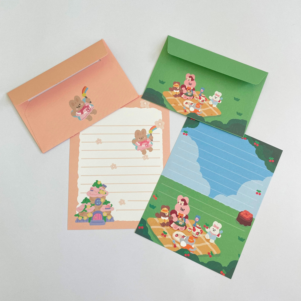 Mini Letter Writing Set from Korea – 2pcs Deco Paper & 1pc Envelope ...