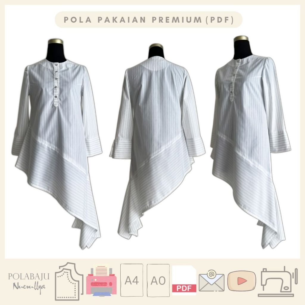 PRINTABLE SEWING PATTERN (PDF) : JOM JAHIT BAJU MEDINA BLOUSE (Anda ...