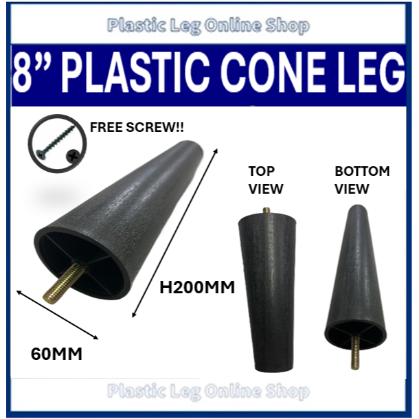 8" PLASTIC CONE LEG With Hanger Bolt (Sofa, Bed, Cabinet, Night Stand ...