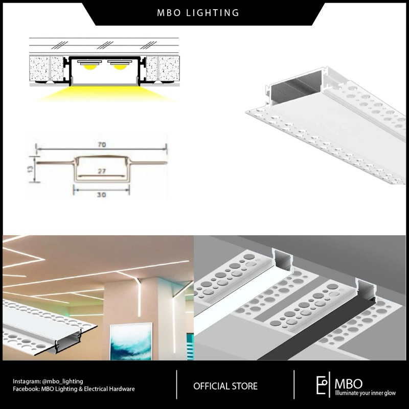 LED Aluminium Profile Recessed Ceiling Type （ 1 Meter Casing Only 30mm ...