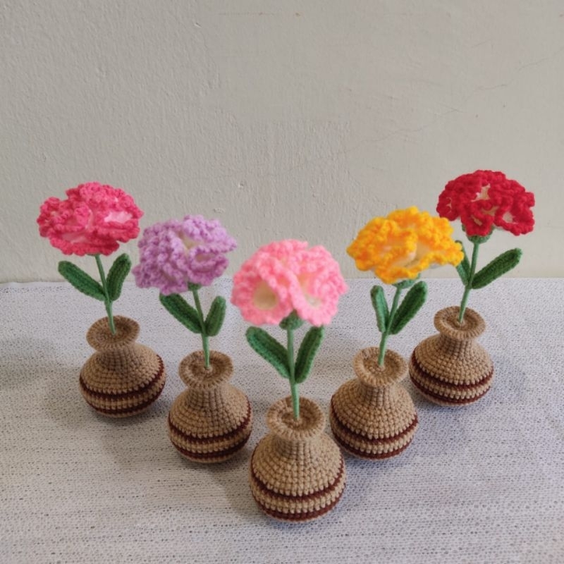 Crochet Carnation Flower *Ready stock* Bunga Kait Hari Ibu 手工钩织康乃馨 ...