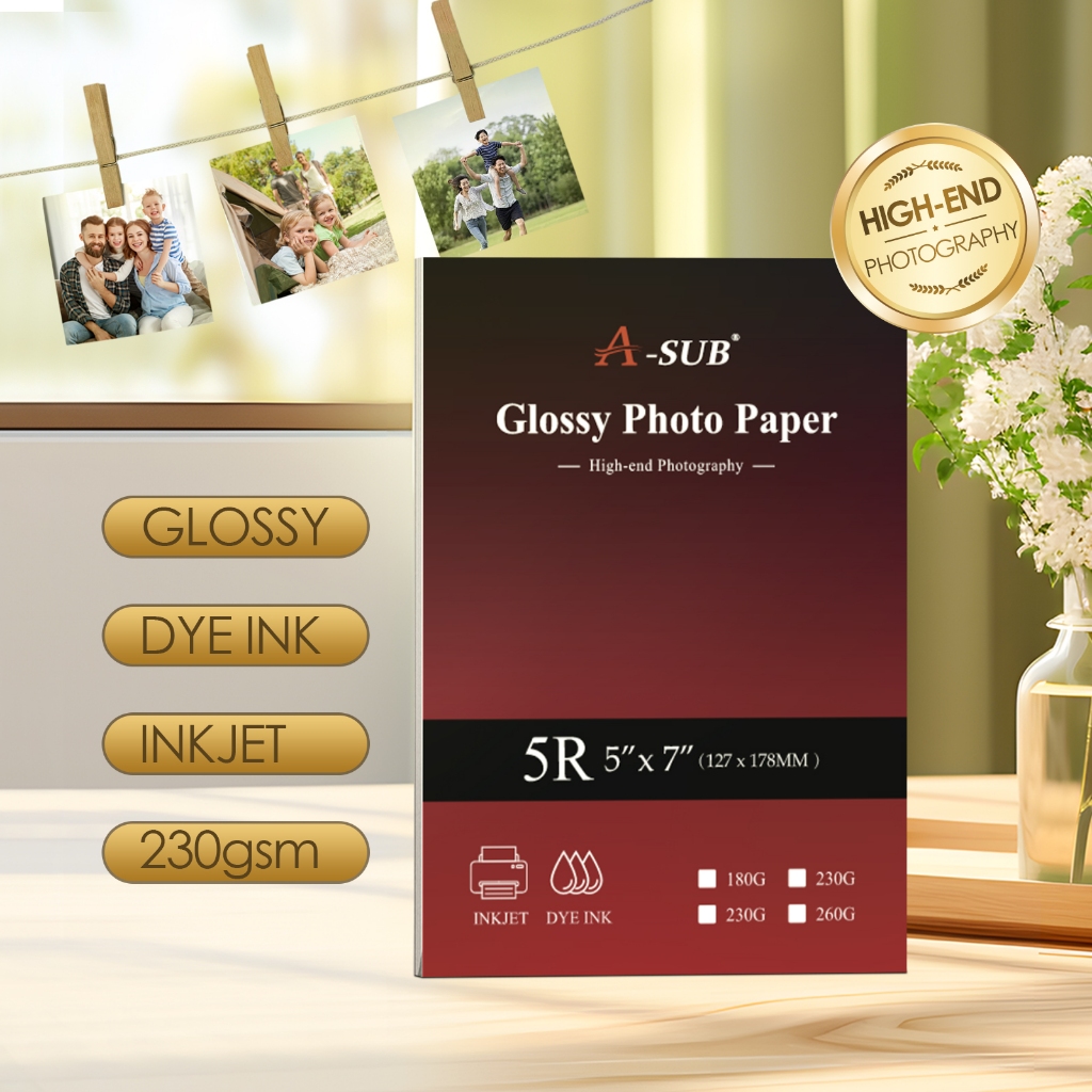 【5R Glossy】A-SUB 5R Glossy Photo Paper 230gsm Photograph Printing for ...