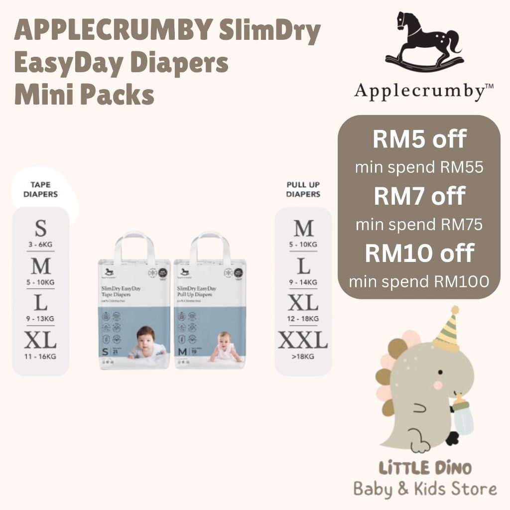 Applecrumby SlimDry EasyDay Diapers - Mini Packs | Shopee Malaysia