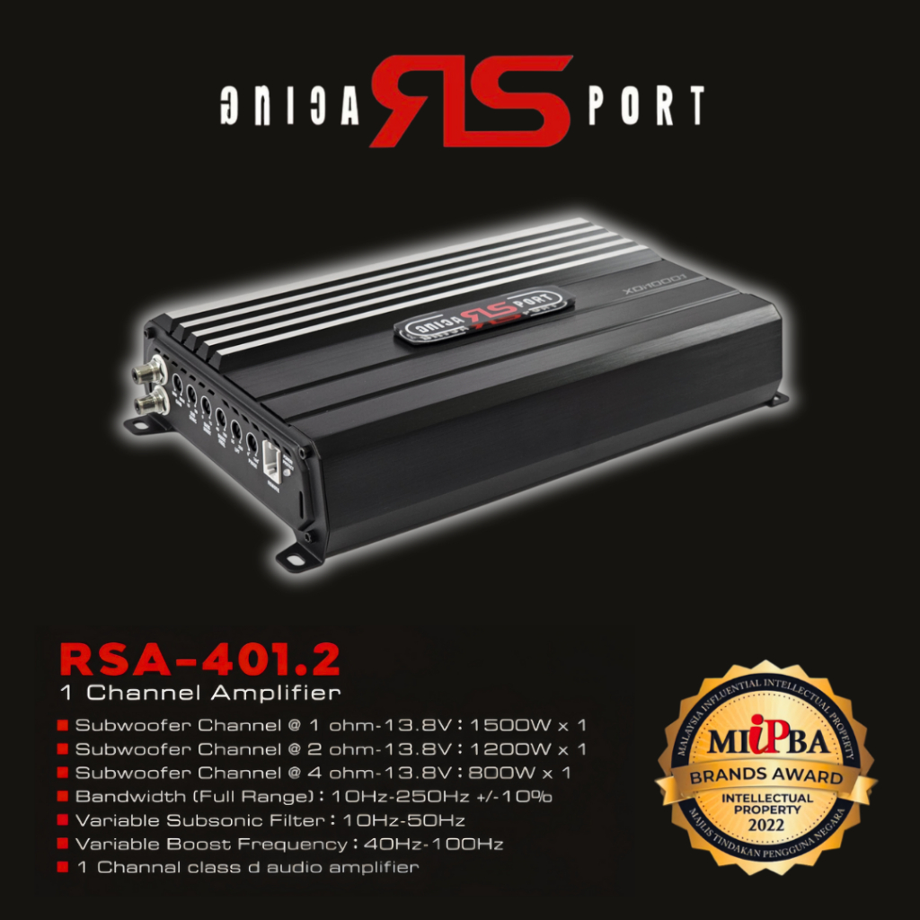 RS RACING SPORT (RSA-401.2) 1200W 1-Channel Amplifier 1 Channel Power ...