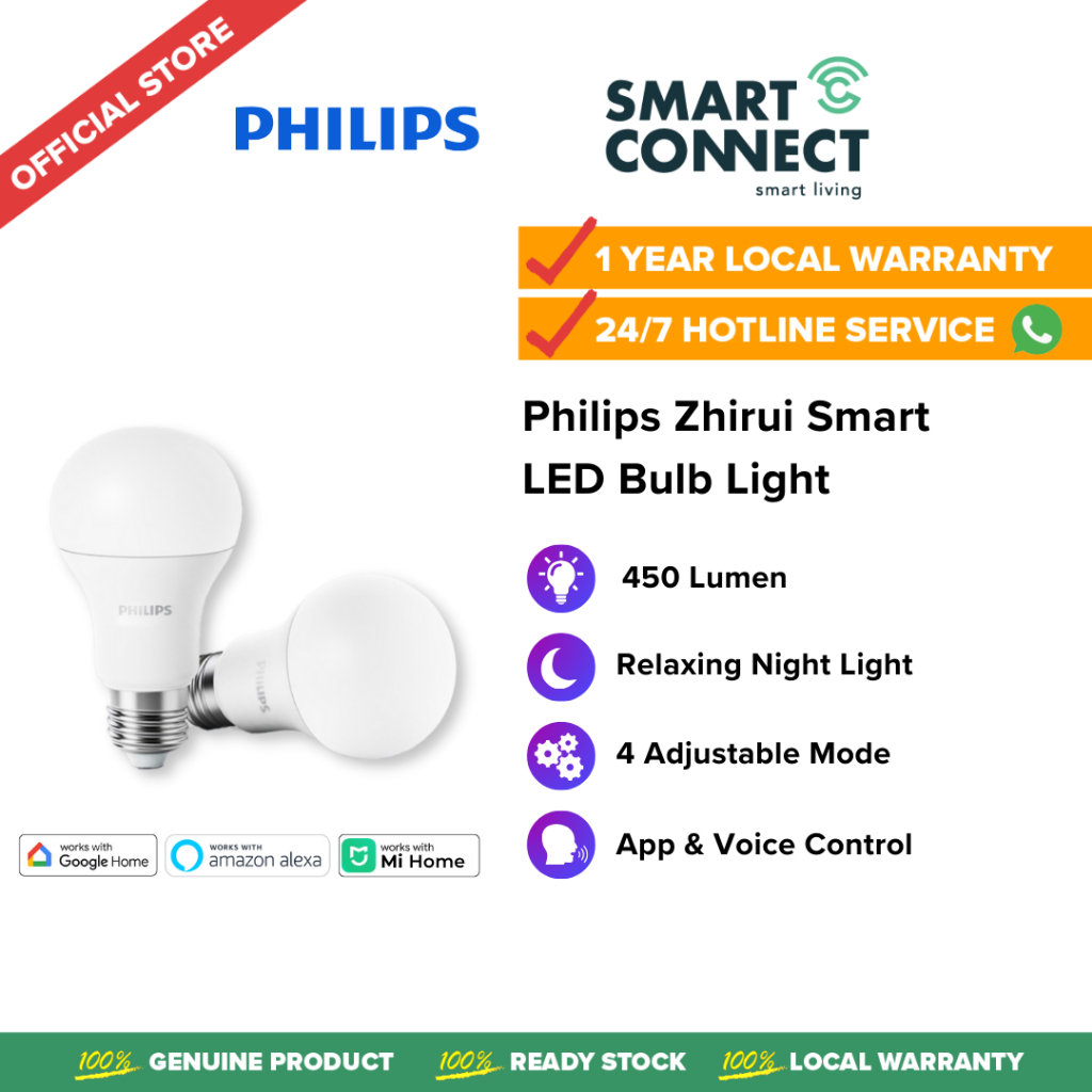 Xiaomi Philips Zhirui LED Light Bulb White Smart Adjust Brightness Mode Colour Temperature App ...