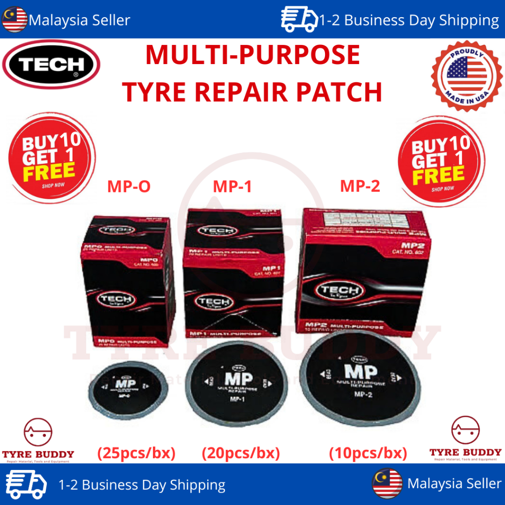 BUY 10 FREE 1 TECH Multi Purpose Repair Tyre Patch; MP0; MP1; MP2; TIPTOP Tayar; Puncture; Car ...
