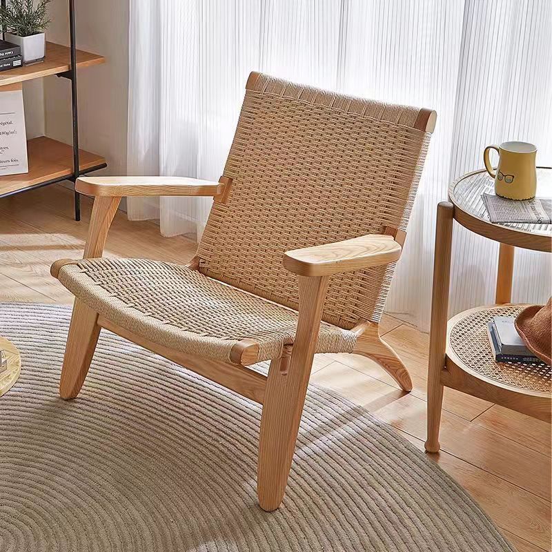 ins solid wood rattan armchair home living room balcony back chair ...
