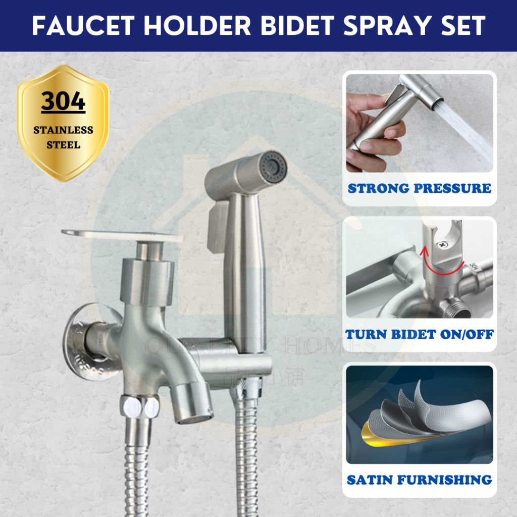 Quality Homes 304 Stainless Steel Bidet Spray Set Hand Bidet Two Way ...