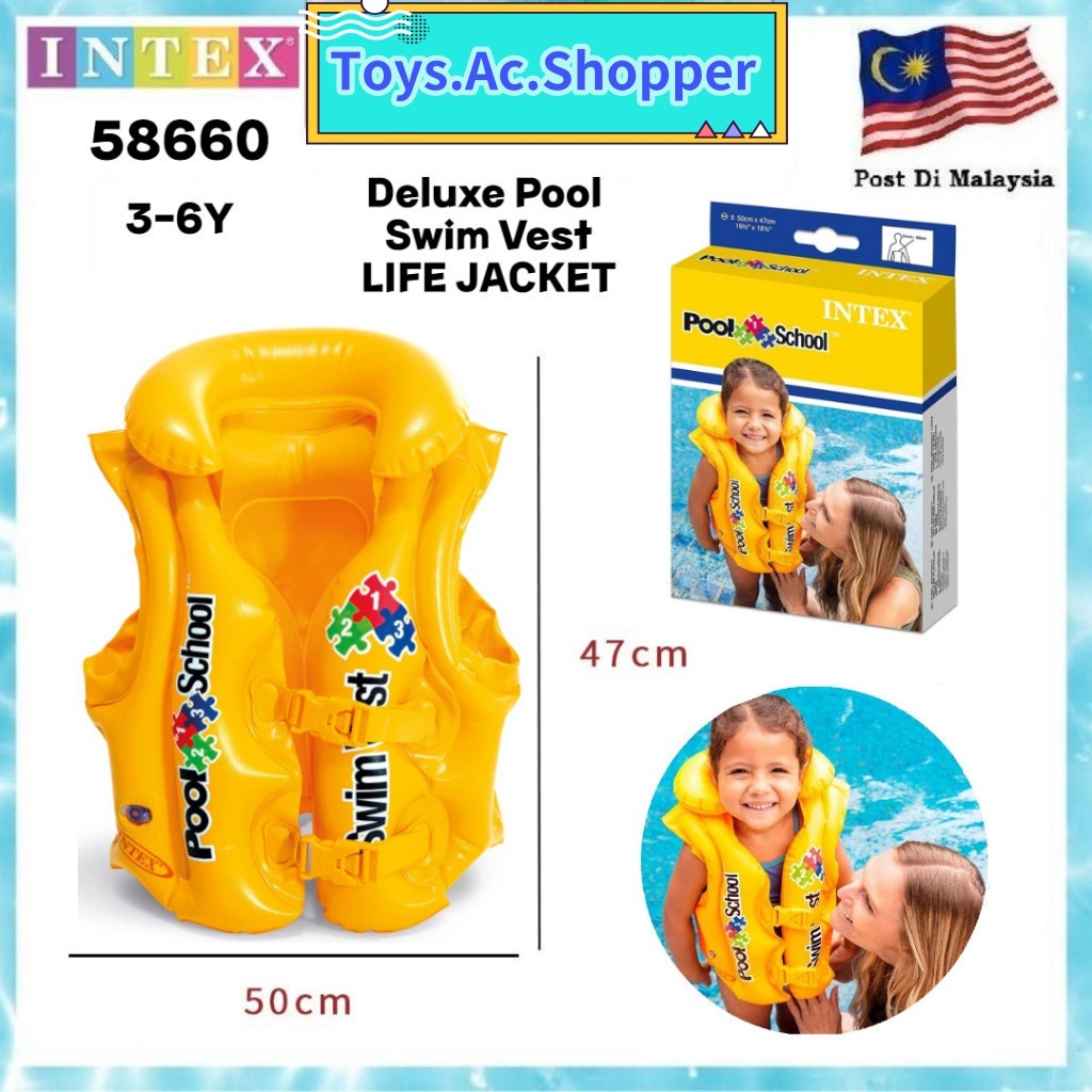 INTEX 58660 Inflatable Pool Deluxe Swim Vest Kids Life Jacket Child ...