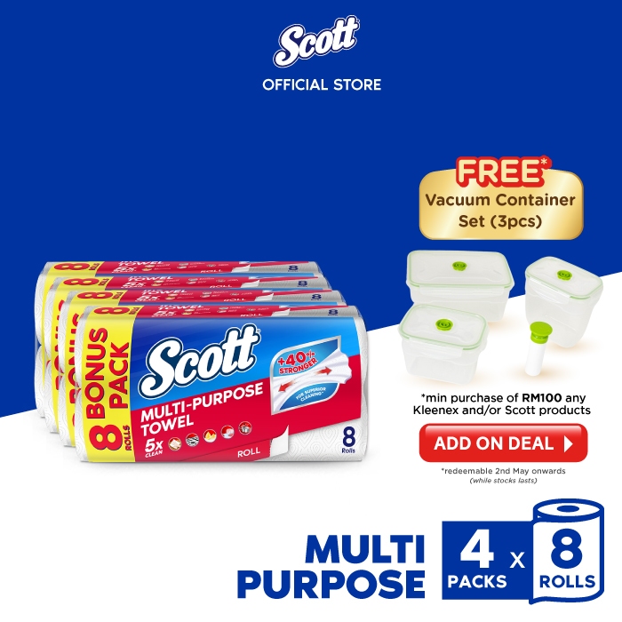 Scott Multi-Purpose Regular Dry Kitchen Towel (8 Rolls x 4 packs ...