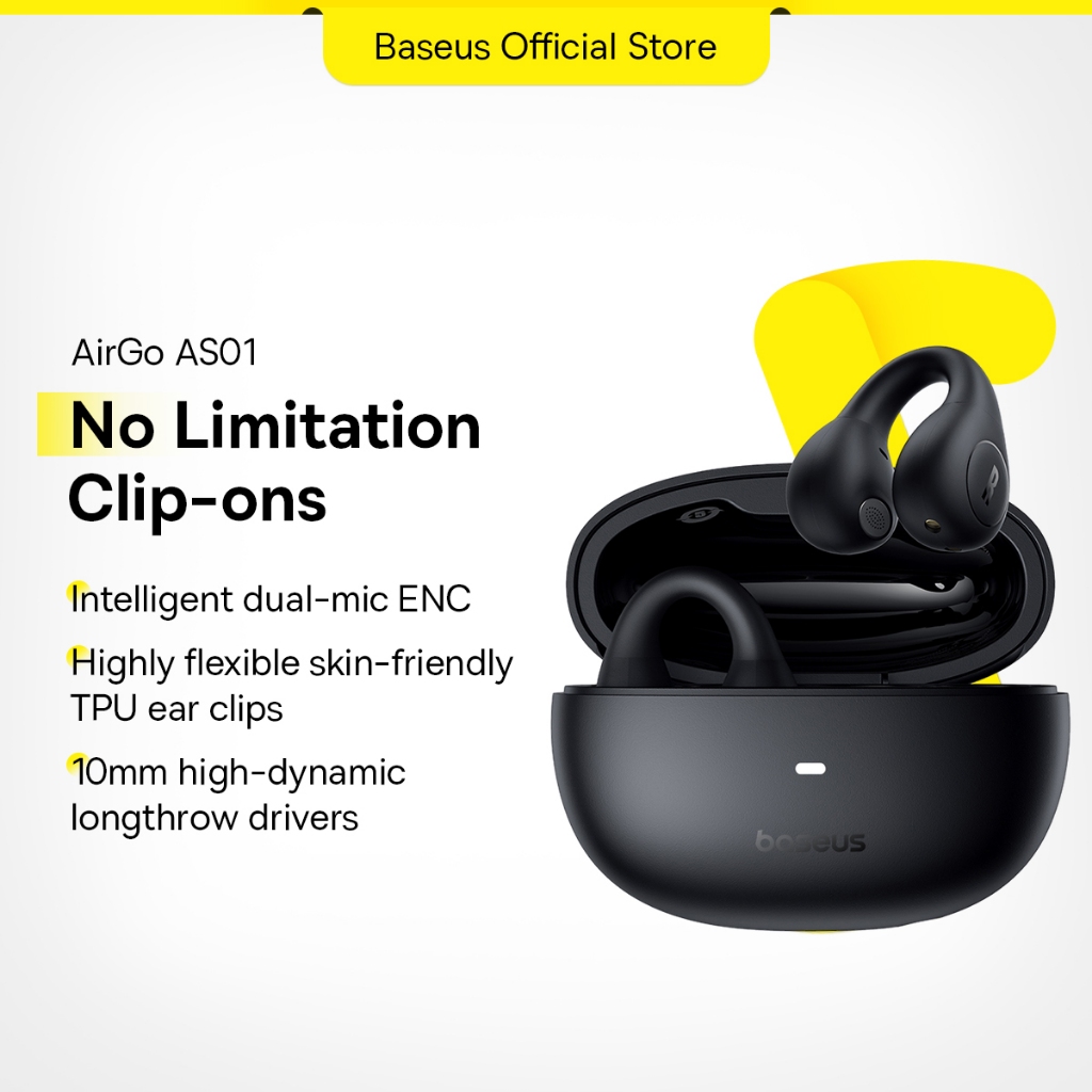 Baseus AirGo AS01 Wireless Earphones Bluetooth 5.3 Earclip 2-MIc ENC HD Call Noise Reduction ...