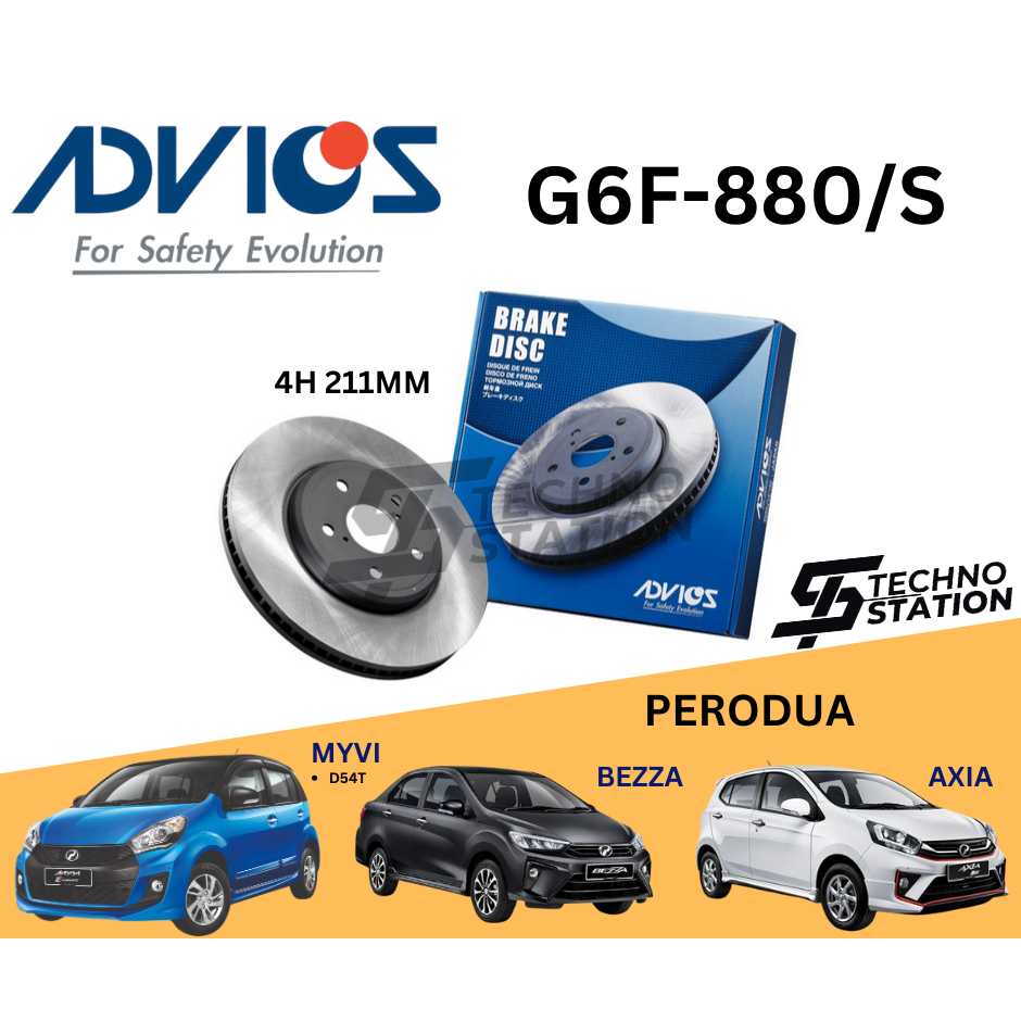 AISIN ADVICS Heavy Duty G6F-880/S Brake Disc Rotor Set Perodua Axia ...