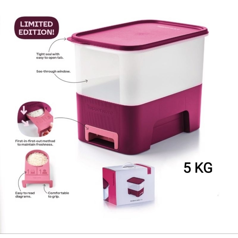 Tupperware Rice Smart Dispenser 5Kg - Maroon | Shopee Malaysia
