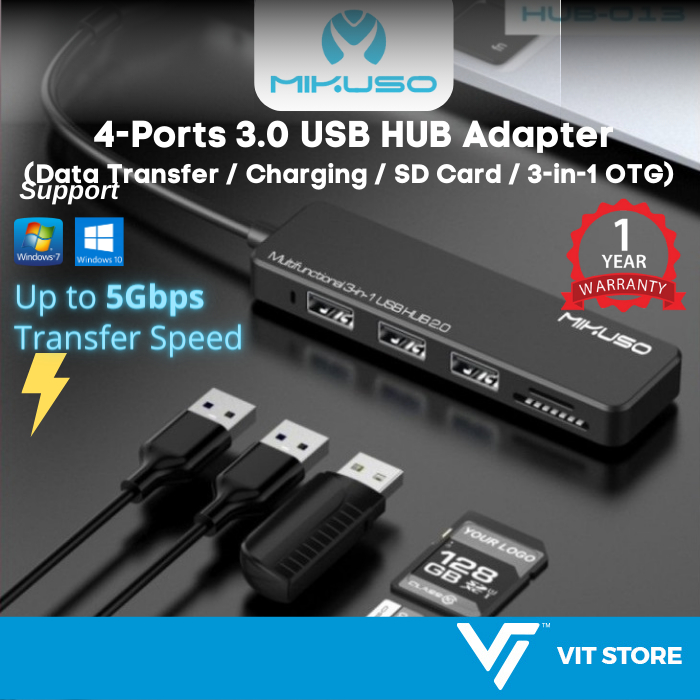 MIKUSO Hab USB 3.0 4 Port Extension HUB-011 | Type C SD Card Reader ...