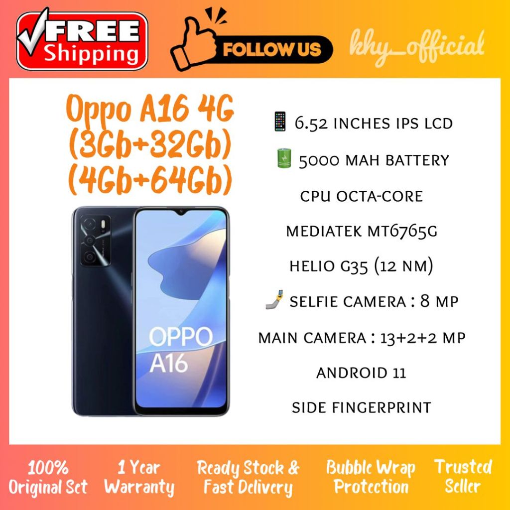 New Smartphone Original Oppo A16 [ 3Gb Ram+32Gb Rom/4Gb Ram+64Gb Rom ...