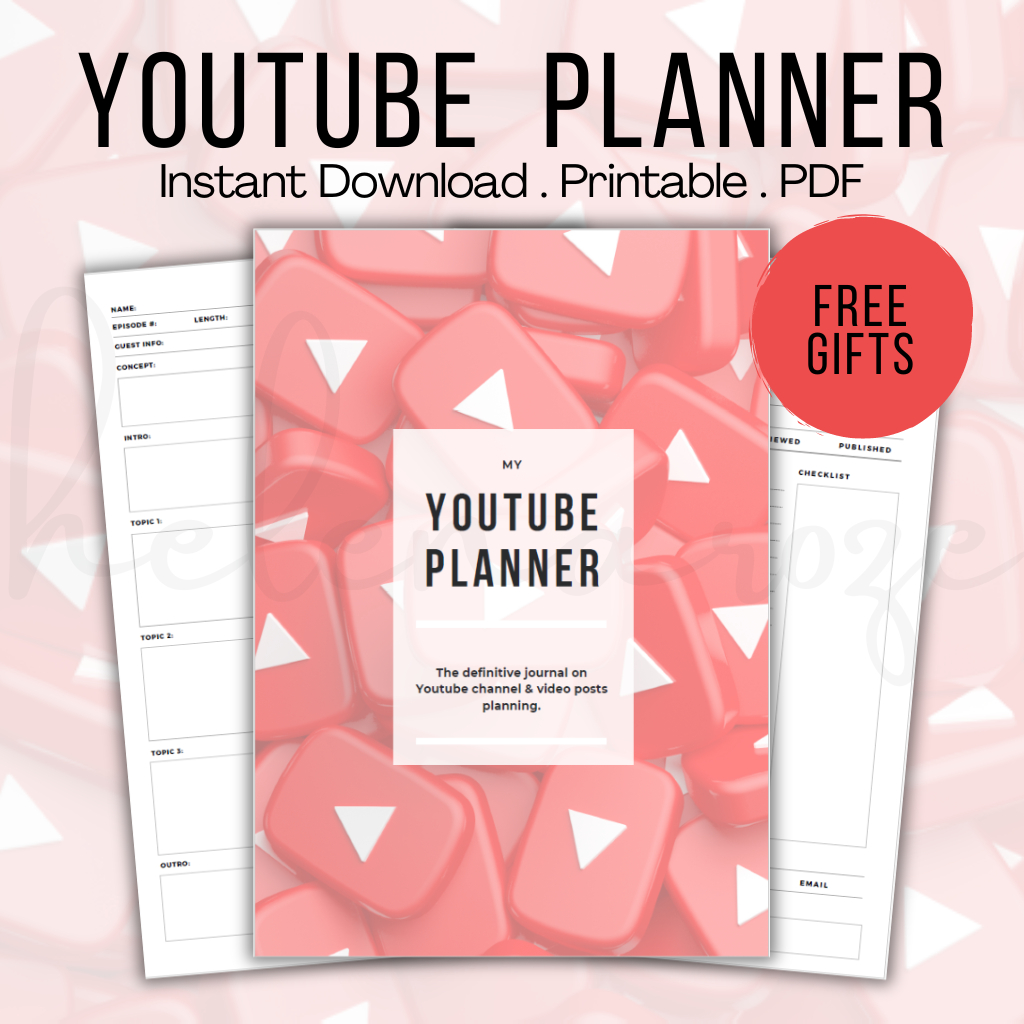 Youtube Planner, Printable Planner, PDF, Social Media Planner, Digital ...