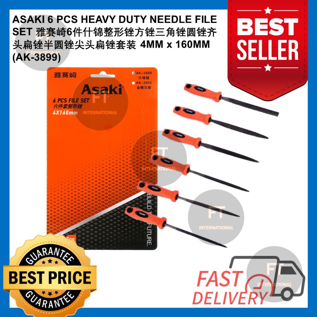 [100% ORIGINAL] ASAKI HEAVY DUTY NEEDLE FILE SET 4MM x 100MM - 6 PCS ...