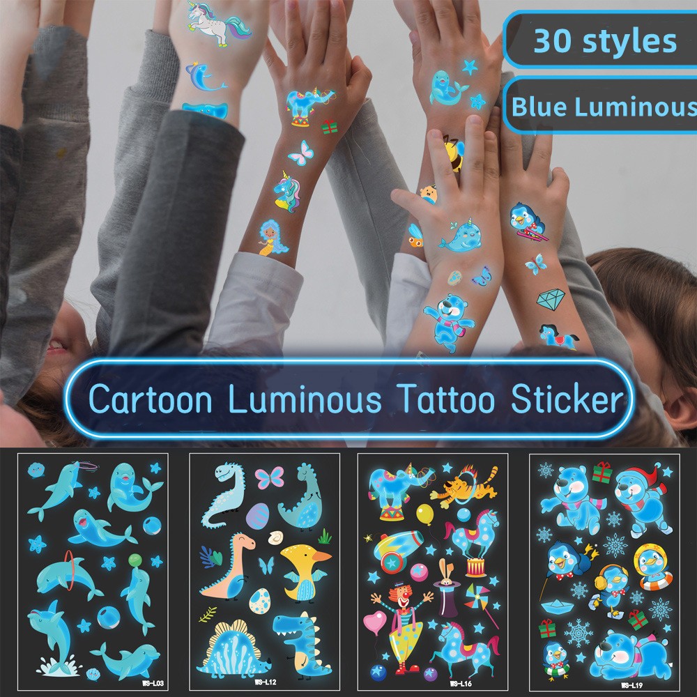Cartoon Blue Color Luminous Tattoo Sticker Children's Cute Body Art ...