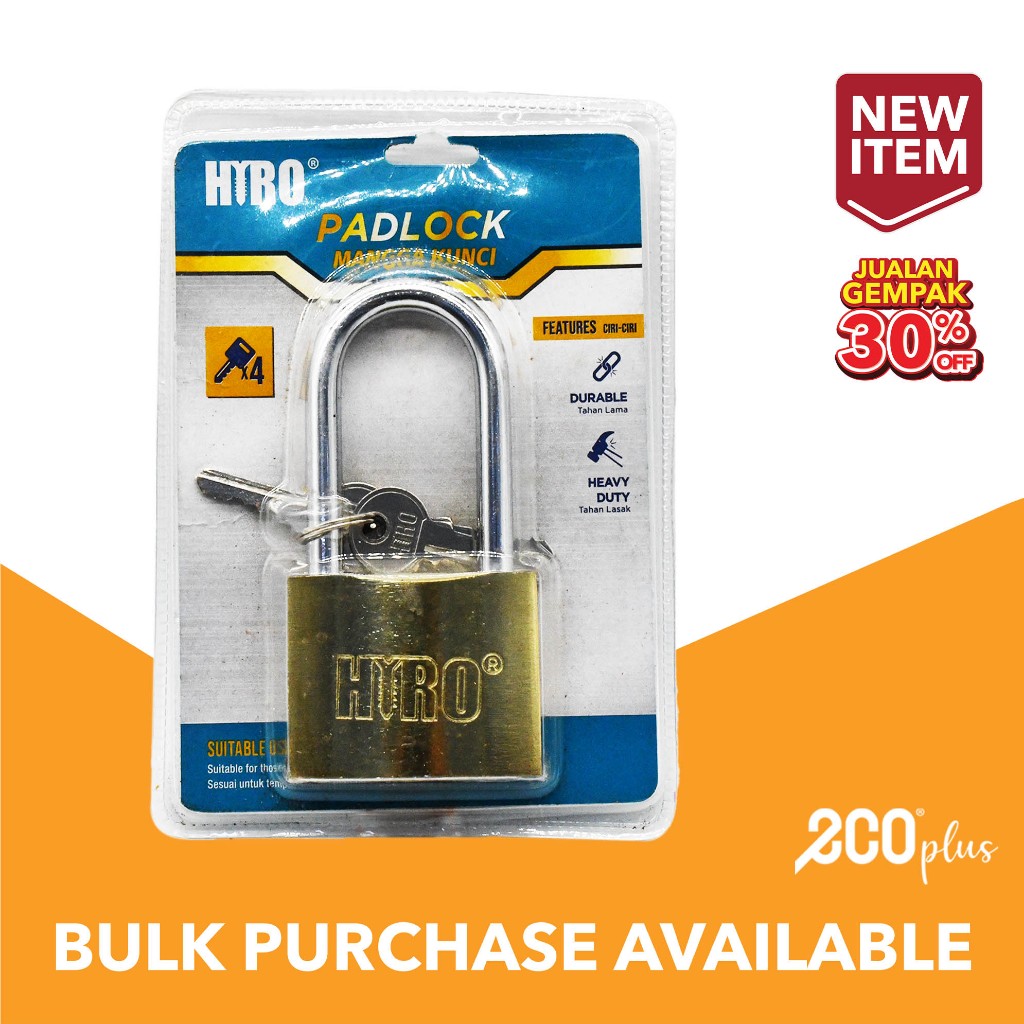 Hiro Brass Padlock Long Shackle 60mm | Shopee Malaysia