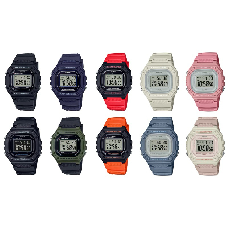 100% ORIGINAL CASIO DIGITAL COLOURFUL W-218H SERIES 10 COLOURS | Shopee ...