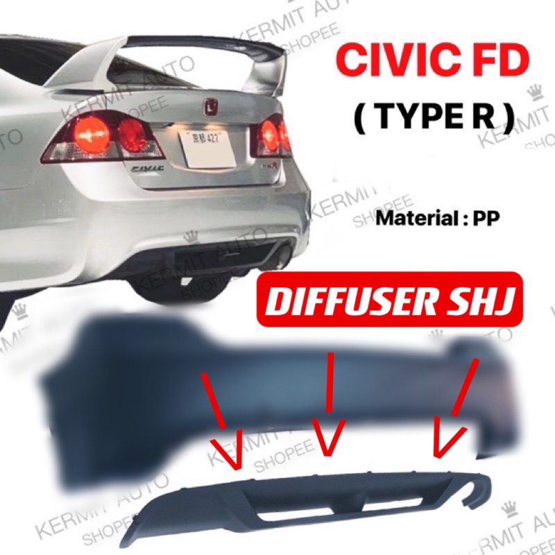 CIVIC FD FD2 REAR DIFFUSER SAHAJE (Material PP) copy ori / JS RACING ...