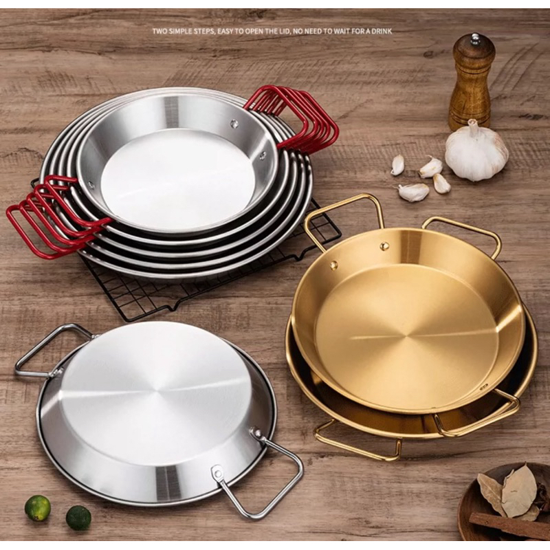 Thick Stainless Steel Paella platSpanish Seafood Frying Cooking Tool ...