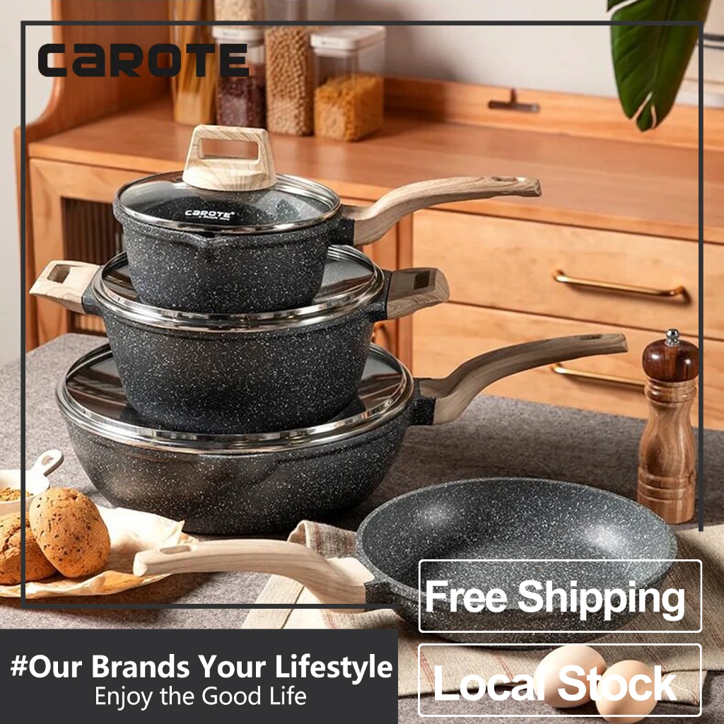 CAROTE Same Style Non Stick 7pcs Cookware Set Kuali Batu Granite ...