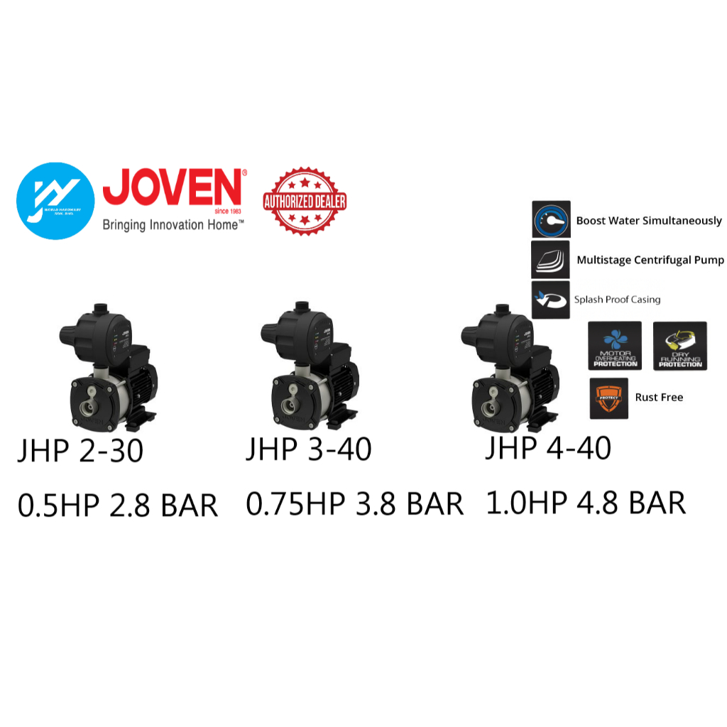 Joven Authorised Dealer Automatic Domestic Water Pump JHP 2-30/JHP 3-40/JHP 4-40 | Shopee Malaysia