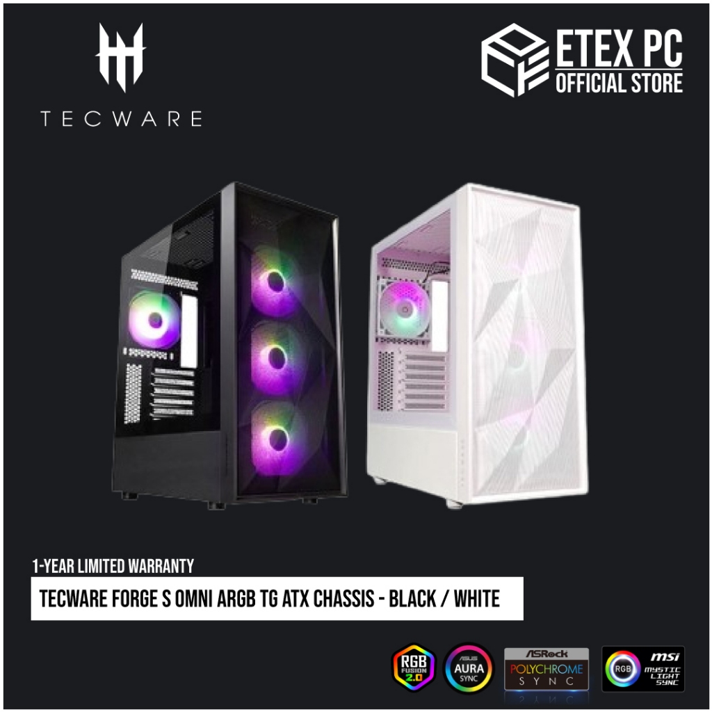 Tecware Forge S Omni ARGB TG ATX PC Case - Black / White # TWCA-FORGES ...